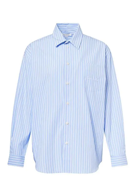 SPORTY & RICH Logo-embroidered Striped Cotton Shirt - Mist Striped