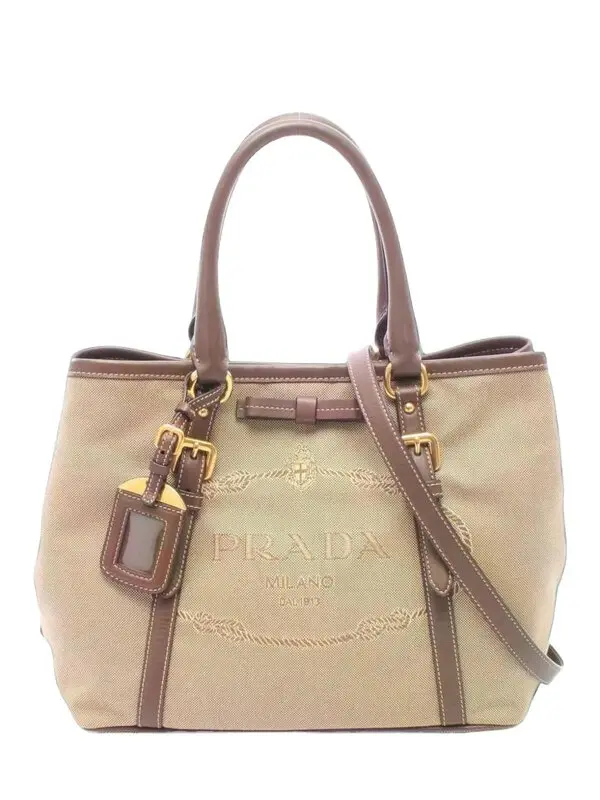 Prada 2000s Logo Jacquard Tote Bag - Neutrals