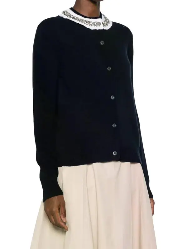 Prada Crystal-embellished Peter Pan-collar Cardigan - Blue