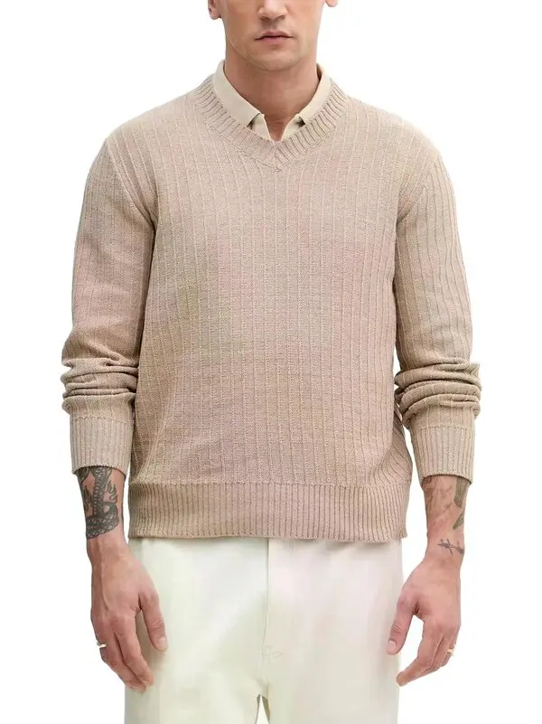 Sisley Ribbed-knit V-neck Pullover - Neutrals