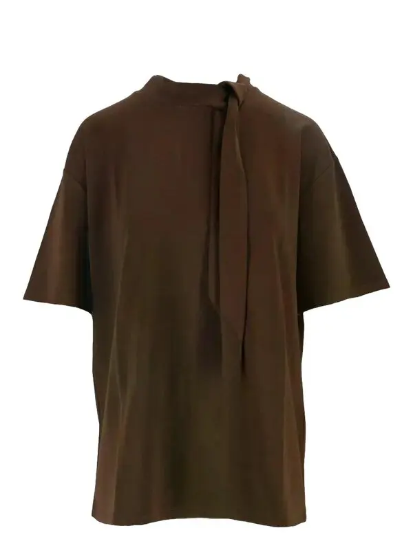ELEH Tie-neck Short-sleeve T-shirt - Brown