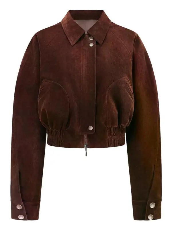 OUDE WAAG Corduroy Cocoon Cropped Jacket - Brown