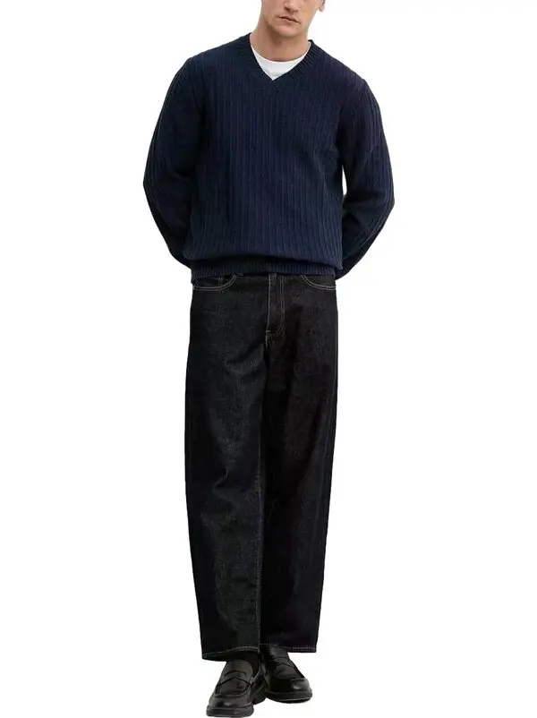 Sisley Ribbed-knit V-neck Pullover - Blue