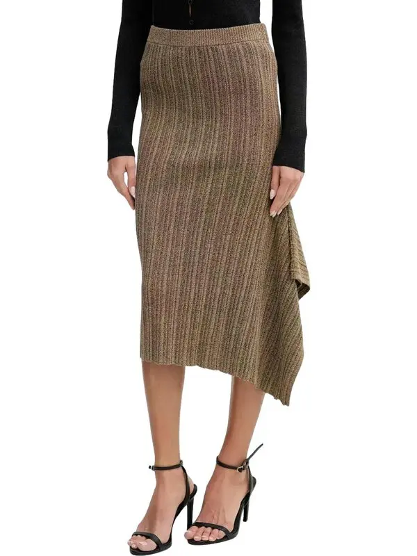 Sisley Ribbed Asymmetric Midi Skirt - Brown