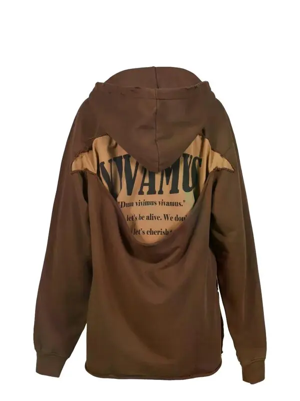 VIVAMUS Distressed Logo-patch Hoodie - Brown