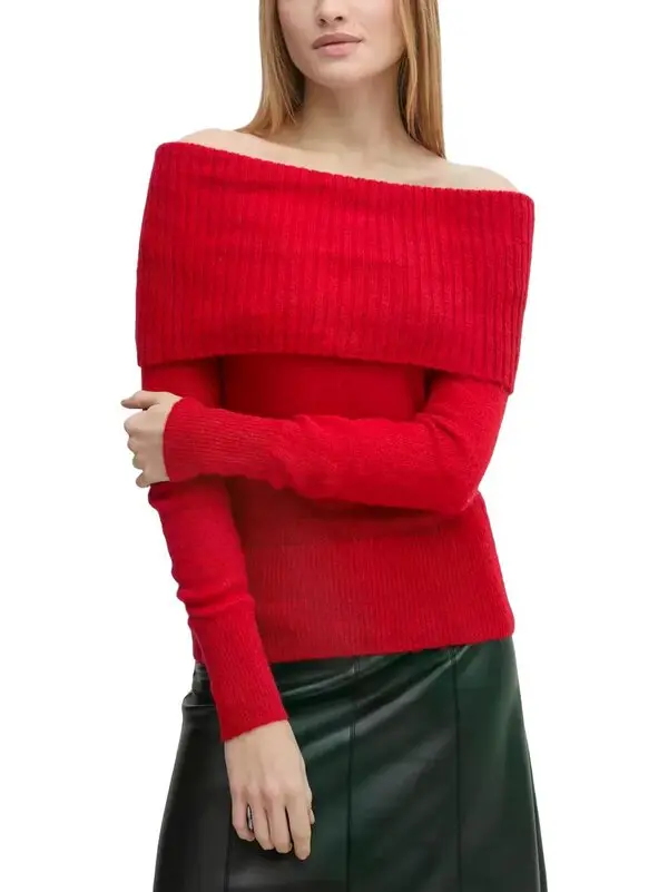 Sisley Off-shoulder Ribbed-knit Sweater - Red