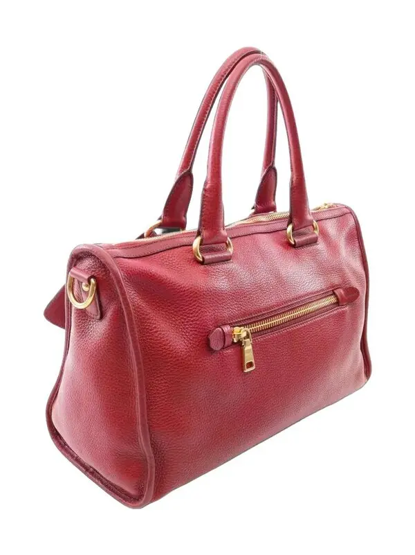 Prada 2010s Pebbled Leather Tote Bag - Red