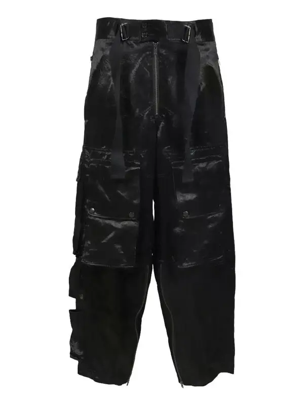 DAIRIKU High-waist Satin Cargo Trousers - Black
