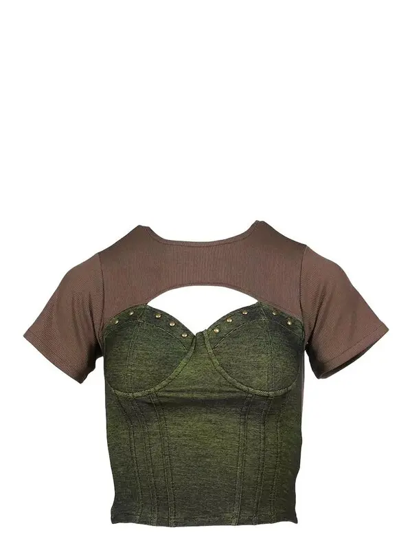 VIVAMUS Stud-embellished Cut-out T-shirt - Green
