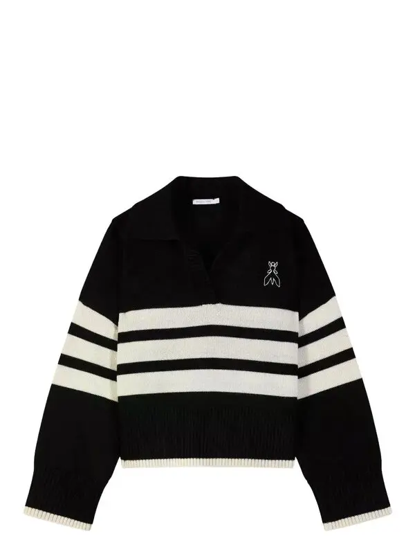 Patrizia Pepe Striped Polo-collar Sweater - Black