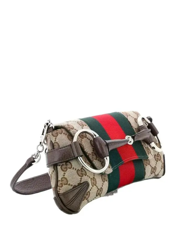 Gucci Horsebit Web Chain Clutch Gg Canvas Small Shoulder Bag - Brown
