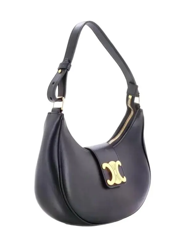Celine Ava Triomphe Leather Shoulder Bag - Black