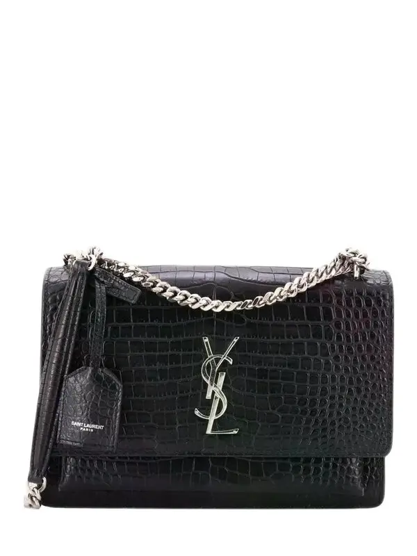 Saint Laurent Sunset Crocodile Embossed Leather Medium Crossbody Bag - Black