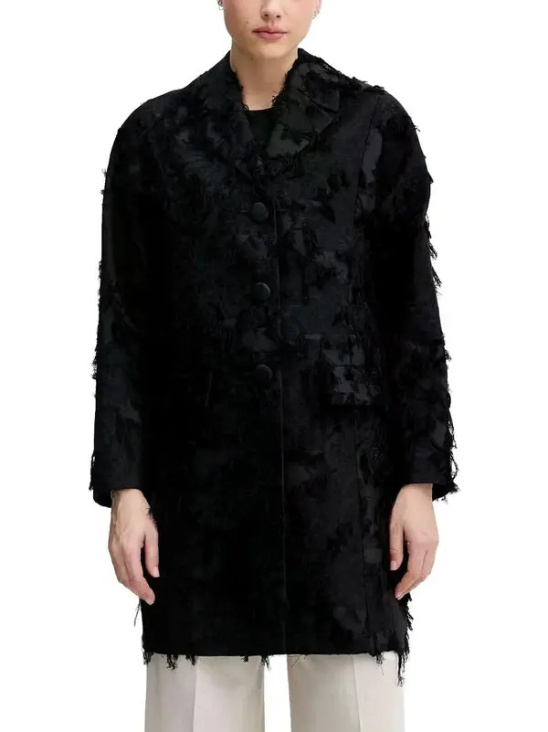 Sisley Fringed Jacquard Coat - Black