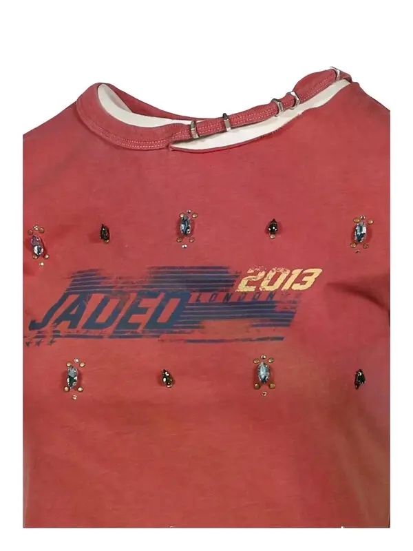 JADED LONDON Rally Distressed Embellished T-shirt - Red