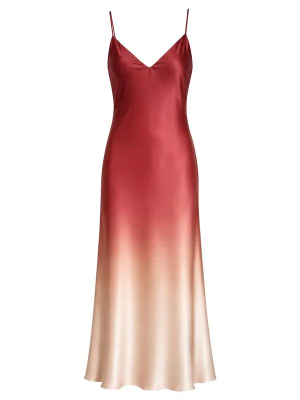 Loveist Store Sienna Ombre Satin Slip Midi Dress - Red
