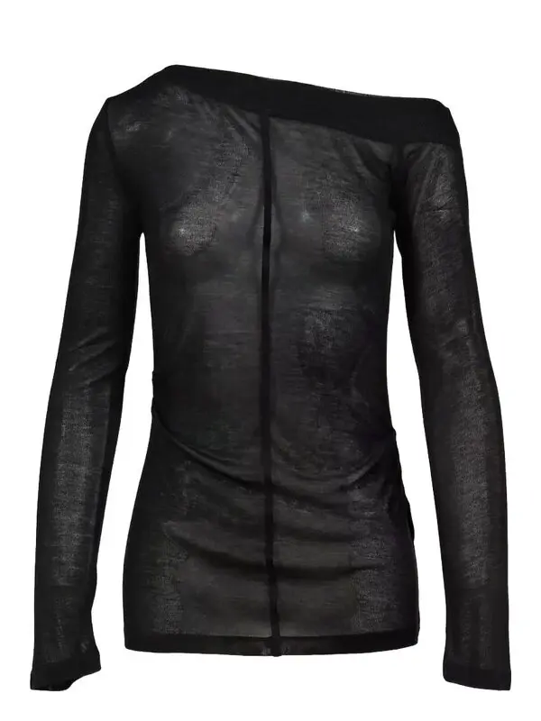 BOHEMSEO Off-shoulder Sheer Long-sleeved T-shirt - Black