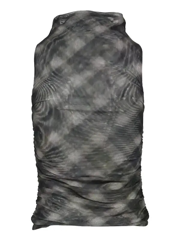 BOHEMSEO Half-neck Shirred Mesh Sleeveless Top - Black