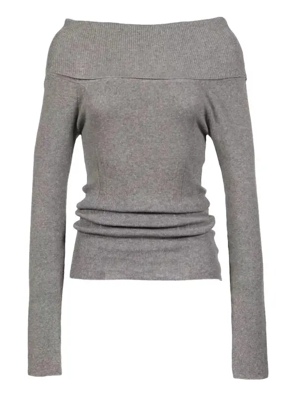 BOHEMSEO Off-shoulder Ribbed Sweater - Grey