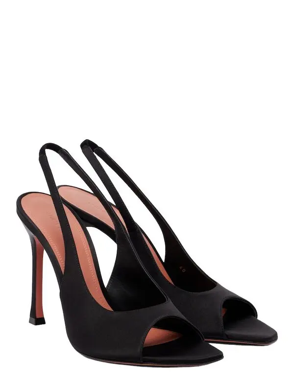 Amina Muaddi Alexa Satin Slingbacks - Black