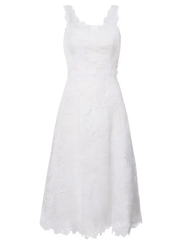 Carolina Herrera Floral Guipure Lace Midi Dress - White