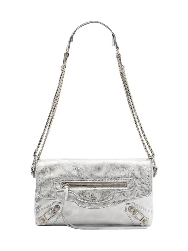 Balenciaga Le City Metallic Leather Shoulder Bag - Silver