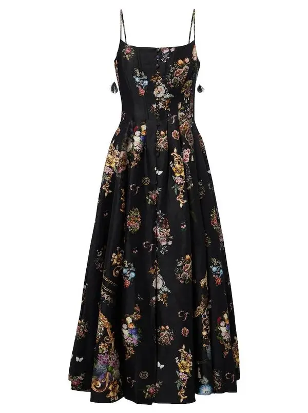 Camilla Floral Linen And Silk Maxi Dress - Multicoloured