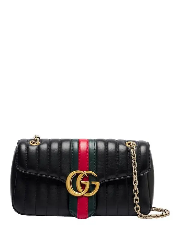 Gucci Jetset Gg Marmont Medium Leather Shoulder Bag - Black