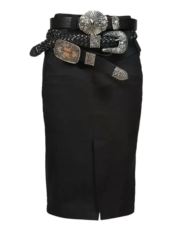 MARKGONG Triple-belted Pencil Midi Skirt - Black