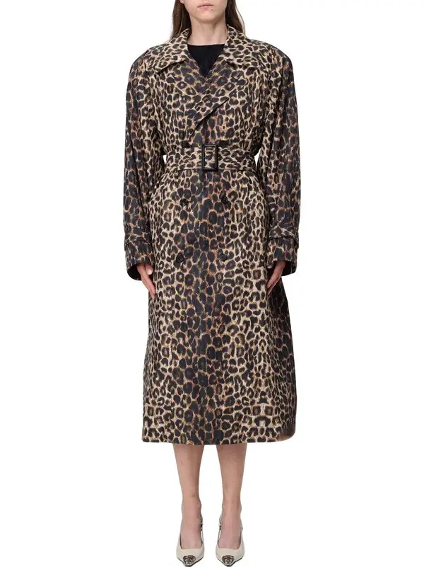Saint Laurent Animal Print Double-breasted Trench Coat With Belt - Multicolor