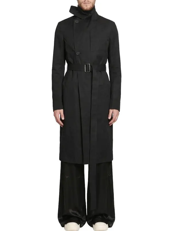 Rick Owens Double-breasted Knee-length Stretch-cotton Trench Coat With Belt - Black