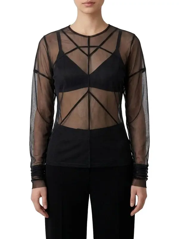 Rick Owens Sheer Nylon Slim Fit Long-sleeved Top - Black