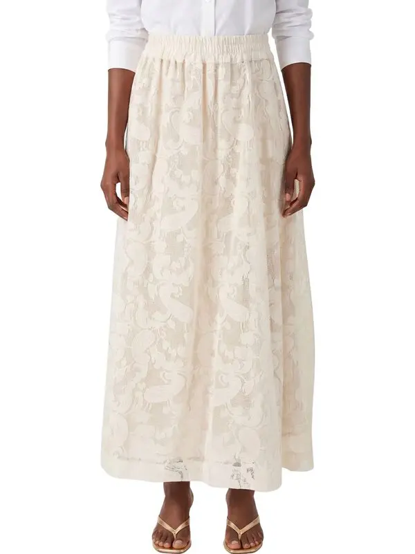 PT TORINO High-waisted A-line Maxi Skirt In Lace - White
