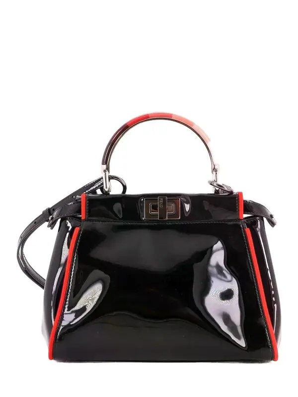 Fendi Resin Handle Peekaboo Patent Mini Shoulder Bag - Black