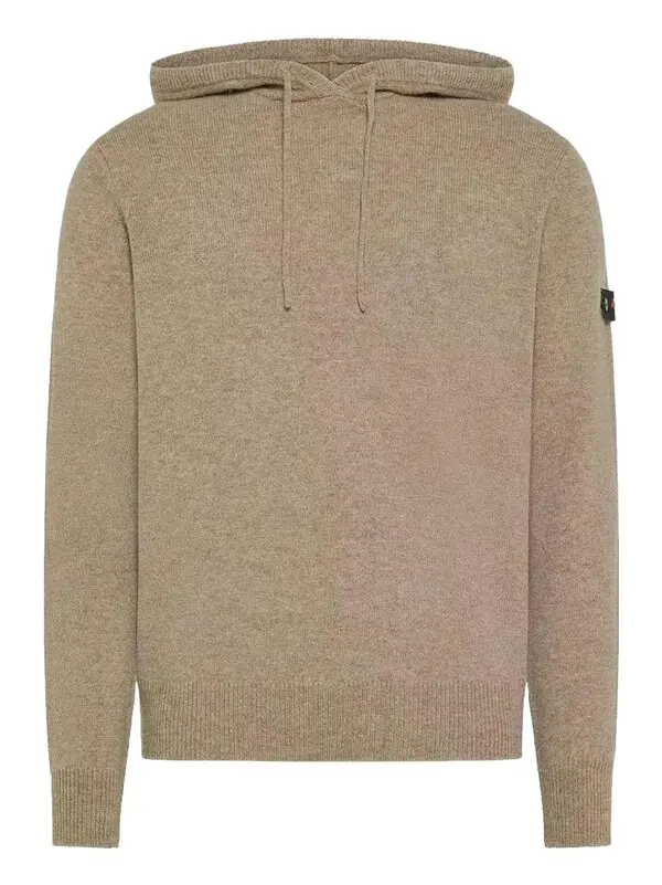 Peuterey Logo-patch Knitted Hoodie - Neutrals
