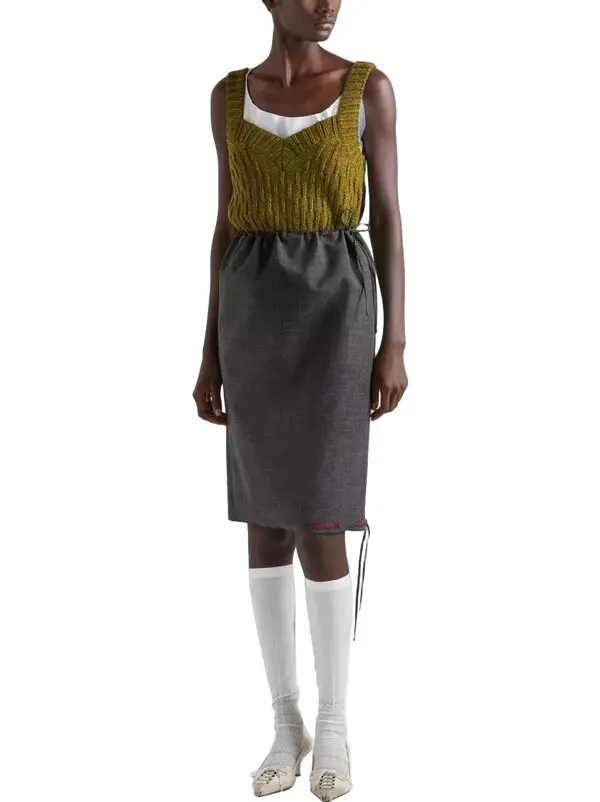 Prada Bonded Hopsack Midi-skirt With Devoré-effect - Grey
