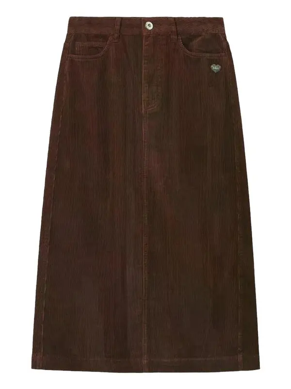 CHOCOOLATE Corduroy Heart-motif Midi Skirt - Brown