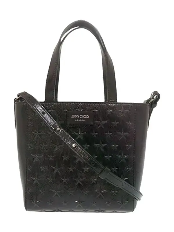 JIMMY CHOO 2010-2026 Mini Embossed Patent Star Pegasi Tote Satchel - Black