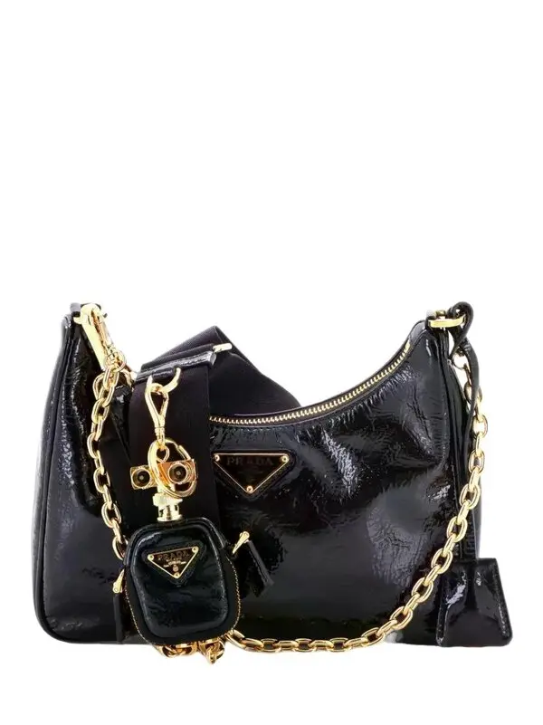 Prada Re-edition 2005 Patent Small Shoulder Bag - Black
