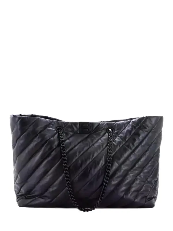 Balenciaga Crush Carry All Chain Quilted Leather Large Tote Bag - Black