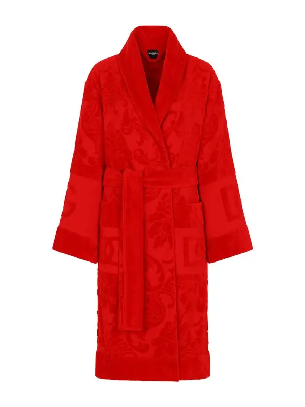 Dolce & Gabbana Bath Robe In Terry Cotton Jacquard Monochrome Bathrobes - Multicolor