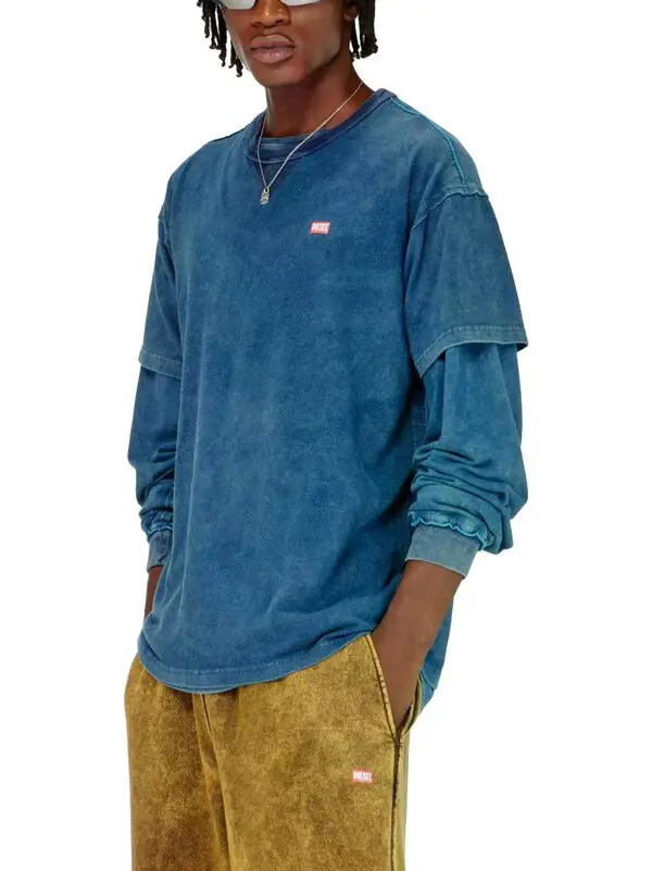 DIESEL® Acid-wash T-shirt With Frayed Details - Blue