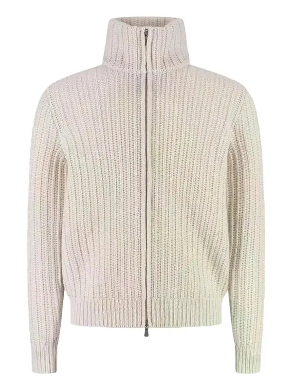GRAN SASSO Ribbed-knit Zip-up Cardigan - Neutrals