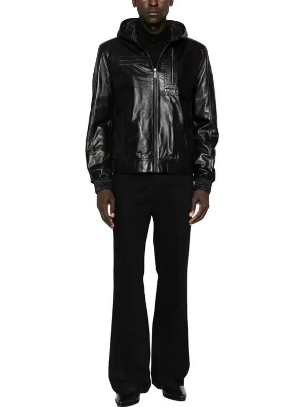 SERGIO MORETTI FIRENZE Hooded Leather Jacket - Black
