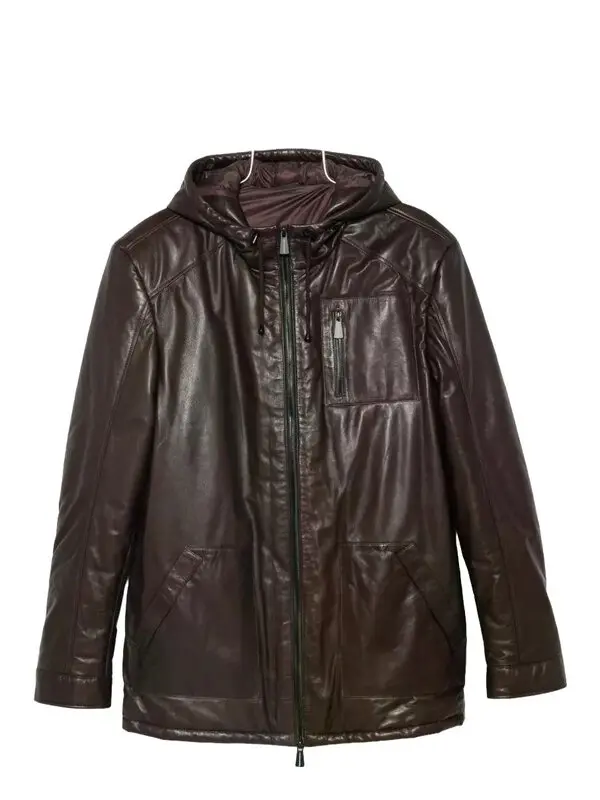 SERGIO MORETTI FIRENZE Hooded Leather Jacket - Brown