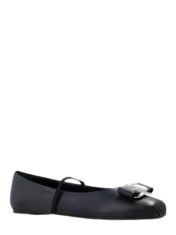 FERRAGAMO Zina Bow-detail Leather Ballet Flats - Blue