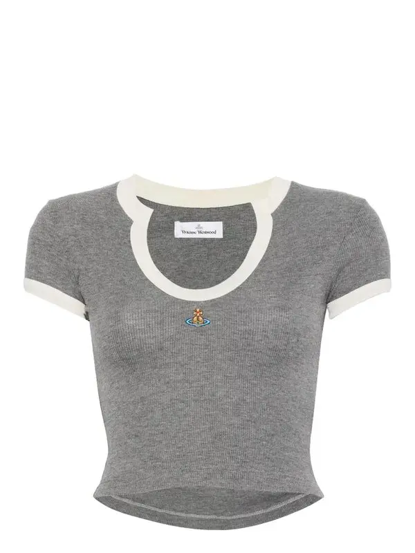 VIVIENNE WESTWOOD Orb-embroidered Contrast-trim T-shirt - Grey