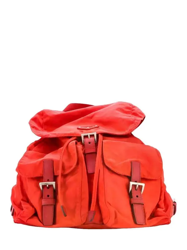Prada Double Pocket Buckle Tessuto Medium Backpack - Red