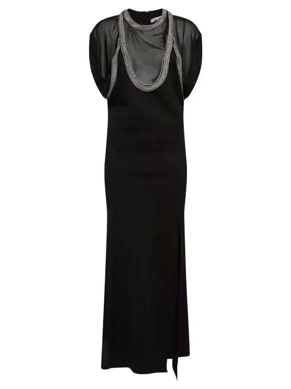 Attico Rhinestone-embellished Layered-effect Maxi Dress - Black