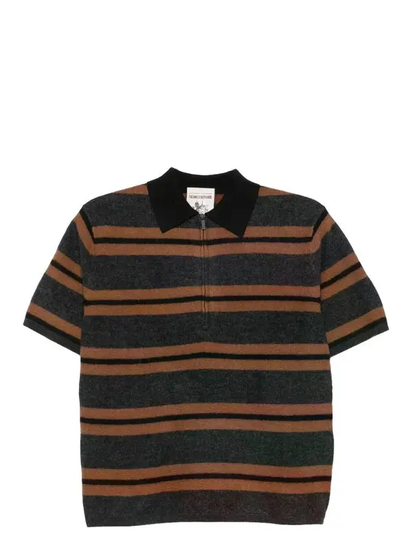 SEMICOUTURE Striped Zip-up Polo Shirt - Grey